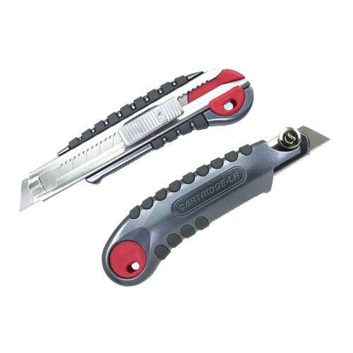 特徴耐久性に優れた、金属ボディー&滑りにくく、しっかり握れるゴムつき。一枚の刃を使い終わったら、ワンタッチで刃の交換。L刃(刃厚0.45mm)が最高で6枚まで収納できる。カートリッジ方式カッターをよく使う人に最適。刃がすべり出ないオートロッ...