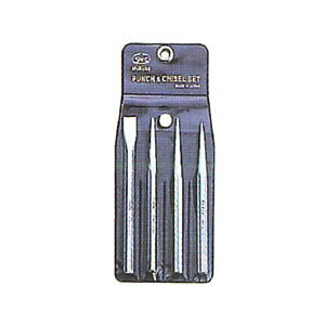 【特徴】・炭素工具鋼を使用しており、高周波処理しています。【セット明細】・4PCS（平タガネ13mm　センターポンチ釘締め3mm　ブリックポンチ）【用途】・鉄工所・自動車整備・農機具等の整備、修理作業に・ハツリ・穴あけ・ポンチ作業に重量：310g