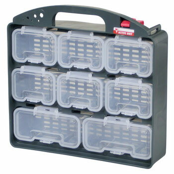 特徴細かなネジ・釘等の部品収納に便利です。6個の「ベルトフック付ミニケース」・2個の「ベルトフック付ミニケースL」はナチュラルカラーで、中身の確認ができます。また、取り外しができ、腰のベルトに取り付けができます。ハンドル左脇にはφ径目盛、右...