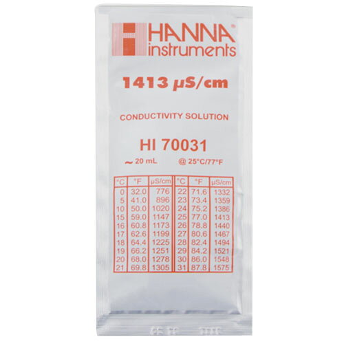 特徴使いたい分だけムダなく使える売りやすい小分けパック。使い切りタイプ仕様導電率校正用 1413ミクロンS/cm 6袋入容量：1袋約20ml※メーカーからの取寄せ商品のため、ご注文後のキャンセル、返品、交換はできません。
