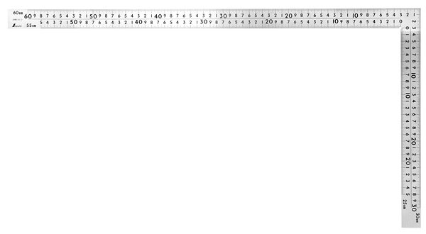 特徴内目盛り付で作業性アップ仕様目盛(表裏)長枝(外目盛)60cm (内目盛)55cm、短枝(外目盛)30cm (内目盛)25cm各部形状：同厚直角度：100mmにつき0.1mm以下長さの許容差：±0.5mm材質：ステンレス本体サイズ：63...
