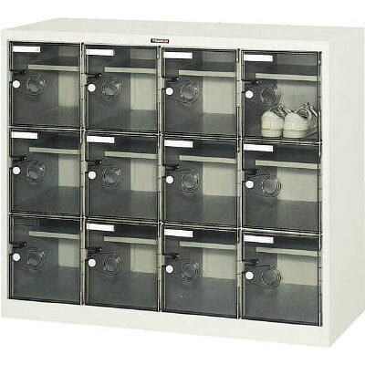 仕様タイプ：12人用間口×奥行×高さ(mm)：1050×380×8801マス有効内寸(mm)間口×奥行×高さ：221×336×248付属品：棚付完成品色：ネオグレー(本体)鍵：鍵なし扉色：透明(スモーク入)質量：31kg特徴扉がポリカーボネ...