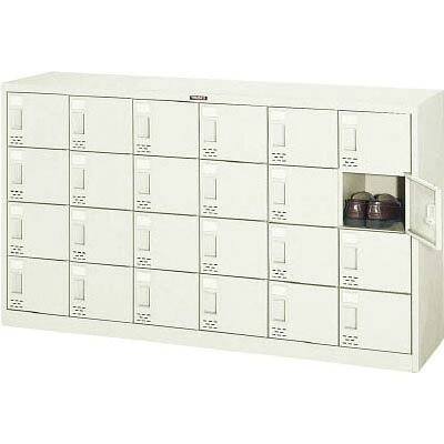仕様タイプ：24人用間口×奥行×高さ(mm)：1552×380×8801マス有効内寸(mm)間口×奥行×高さ：226×340×183付属品：棚なし完成品色：ネオグレー鍵：鍵なし質量：55kg特徴スチール扉付のシューズケースです。材質/仕上げ...