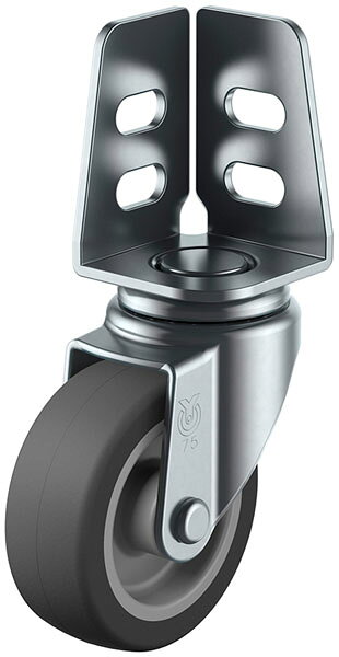 特徴取付座がアングルへの取付けに特化した形状となっているキャスターです。アングルヘネジやボルトで容易に取付けることが出来ます。ホイル部は樹脂製で軽量です。ゴム車と同程度の弾性があり、凹凸のある路面でも走行性に優れます。また、床面への走行痕が...