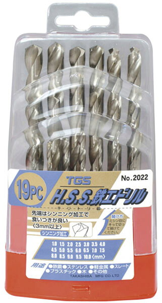 特徴スタンド式クリアーケース入りドリルセット！仕様セットサイズ：1、1.5、2、2.5、3、3.5、4、4.5、5、5.5、6、6.5、7、7.5、8、8.5、9、9.5、10mm対応工具：電動ドリル、ボール盤メーカーからの取寄せ商品のため...