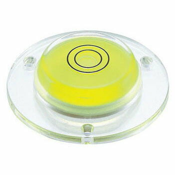 【特長】・前後左右測定水平面の前後左右が同時に測定できます。・磁石付鉄骨工事等の測定に便利です。【本体仕様】●取付穴付●ゴム磁石●2本線アクリル丸型気泡管●サイズ(mm)：φ45×12.2●製品質量：16g●カラー：透明