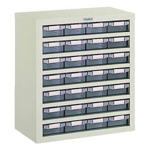 仕様最大積載量(kg/台)：210引出し色：透明間口×奥行×高さ(mm)：553×307×605引出し：A-1 28個完成品質量：20kg特徴横型タイプの部品管理ケースです。奥行が307mmなので、作業台に置いて使用しても、作業面が広く取れ...