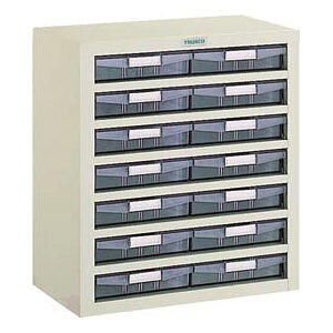 仕様最大積載量(kg/台)：210引出し色：透明間口×奥行×高さ(mm)：553×307×605引出し：AW-2 14個完成品質量：20kg特徴横型タイプの部品管理ケースです。奥行が307mmなので、作業台に置いて使用しても、作業面が広く取...