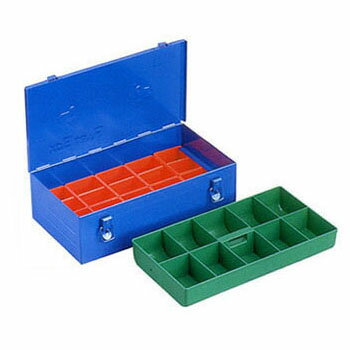 カラーで仕分ける収納上手。小物・部品をすっきり収納。【仕様】●サイズ(L)×(W)×(H)：360×200×110mm●カラー：ブルー●中皿：1●プラボックス：10【アイコン説明】・パーツ専用・二段式・プラボックス10個付・中皿付・組合せ可