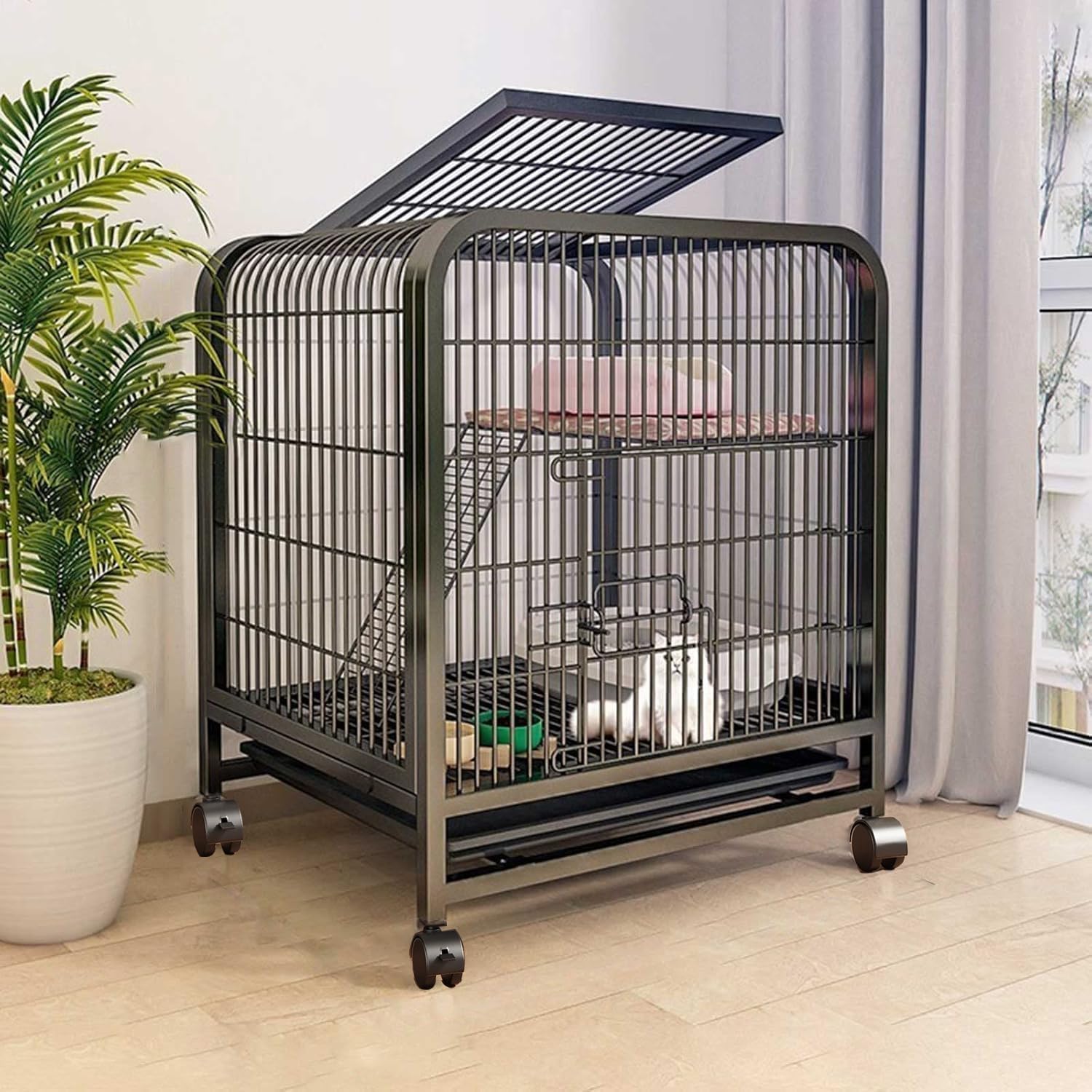 商品詳細 商品特徴： ● 【出入り便利】製品サイズ：65x60x45CM 。異なる体型の猫にも同時に使用できます。猫が休息や遊びをする場所になります。ケージのスペースを分割し、複数の猫や他のペットが使用できます。スペースを有効に活用し、猫の...