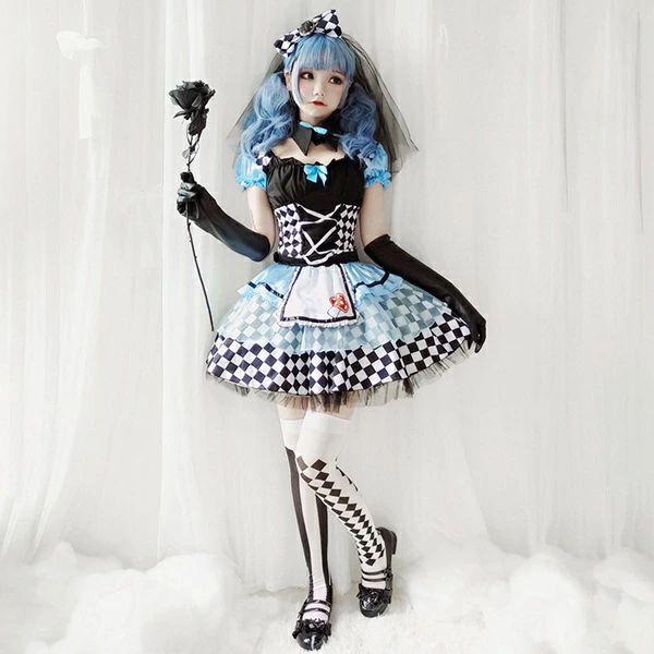 ★商品内容：3点セット【ワンピース+首飾り+手袋】 ★素材： ※生地：65%綿+35%ポリエステル ※付属品：80%ポリエステル+20%PVC ★サイズ：フリー ※着丈約60cm、バスト約80-90cm、ウエスト約65-74cm、肩幅約39...