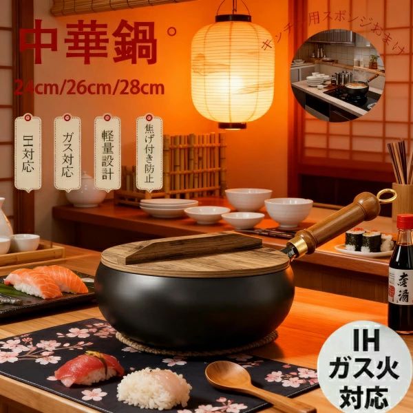 セット内容&nbsp;✽.*꙳ 中華鍋「記載のないアクセサリー　小物等は付属しません」 素材&nbsp;✽.*꙳ 鉄、木 カラー&nbsp;✽.*꙳ ブラッ...