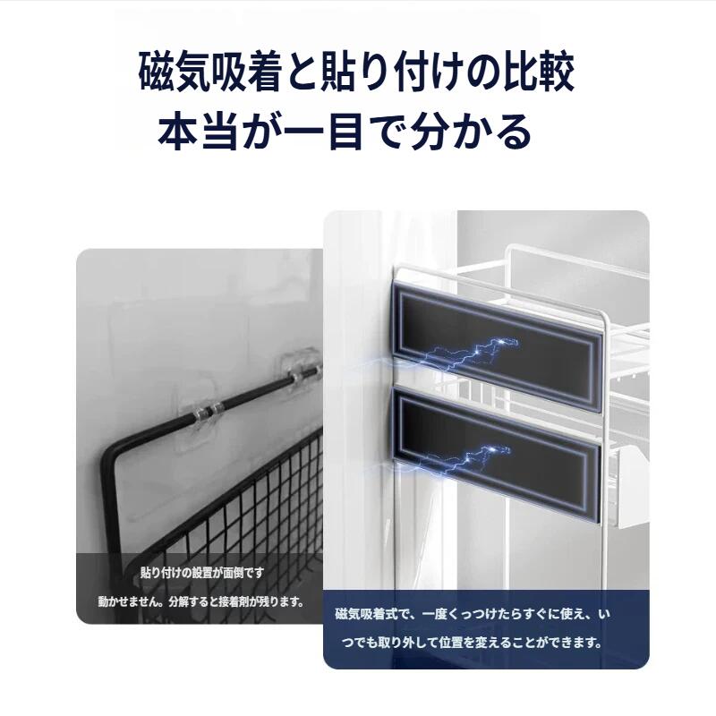 洗濯機サイドラック マグネット式 1/2/3段収納 穴開け不要 多機能収納棚 浴室 キッチン 隙間収納 隙間活用 洗剤収納 穴なし設置 賃貸対応