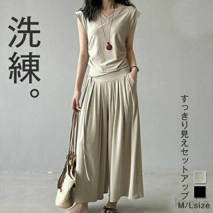サイズ（CM） トップス M：肩幅45　バスト78　着丈48 L：肩幅46　バスト82　着丈49 ボトムス M：ウエスト64　ヒップ110　わたり幅39　着丈87 L：ウエスト68　ヒップ114　わたり幅41　着丈88 ※※サイズは平置き、...