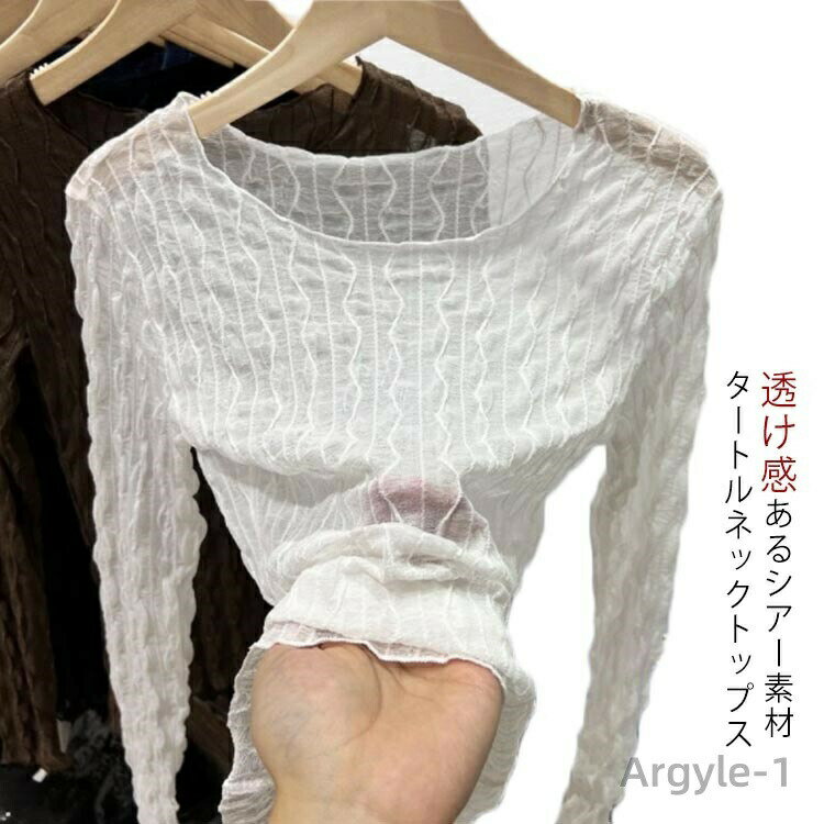 透け感あるシアー素材タートルネックトップススウェットの寂しい首元にプラスして華やか＆こなれ感UPに。白Tだと定番すぎるこのスタイルも一気にきれいめな雰囲気に。薄手なのでインナーとして着てもごわつきにくい。無地のシンプルなデザインで着回しがし...