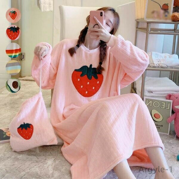 お家で着るルームウェアはリラックス感を大切に、ふわもこルームウェアは、ゆったりシルエットで体型カバーしてくれ！可愛いフルーツ柄と気持ちの良い着心地、女子力アップ要素満載！【商品】パジャマ レディース【素材】ポリエステル【カラー】ピンク、グリ...