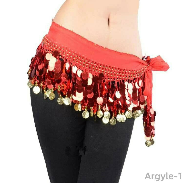 ●商品説明 状態：新品 素材：生地部分はポリエステル 　　　コインは金属製 商品内容：ヒップスカーフ カラー：レッド(赤)、パープル（紫色）、水色、ブルー、ピンク（写真とおり） 生産国：中国 サイズ： 横：160cm 幅：20cm 重さ：0...