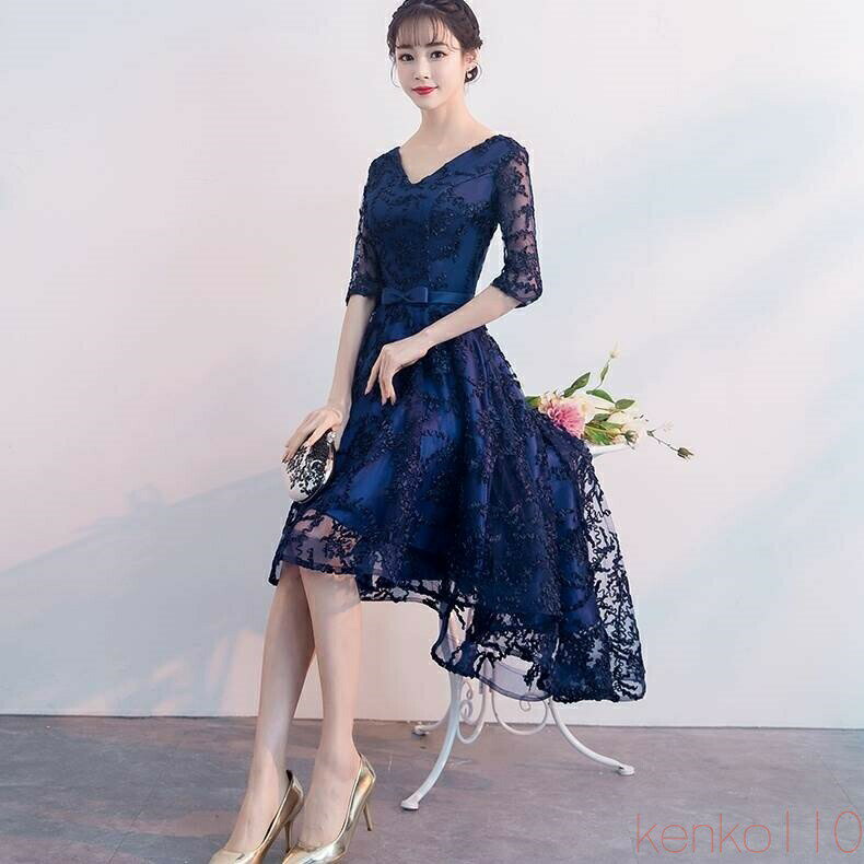 高級感のある総レースのドレスです。フィッシュテールのAラインシルエットで、どこから見ても可愛い！露出控えめの大人女子におすすめなデザインです。【カラー】ブラック、ブルー、レッド【サイズ】XSウエスト：59cm胸囲：76cmSウエスト：63c...