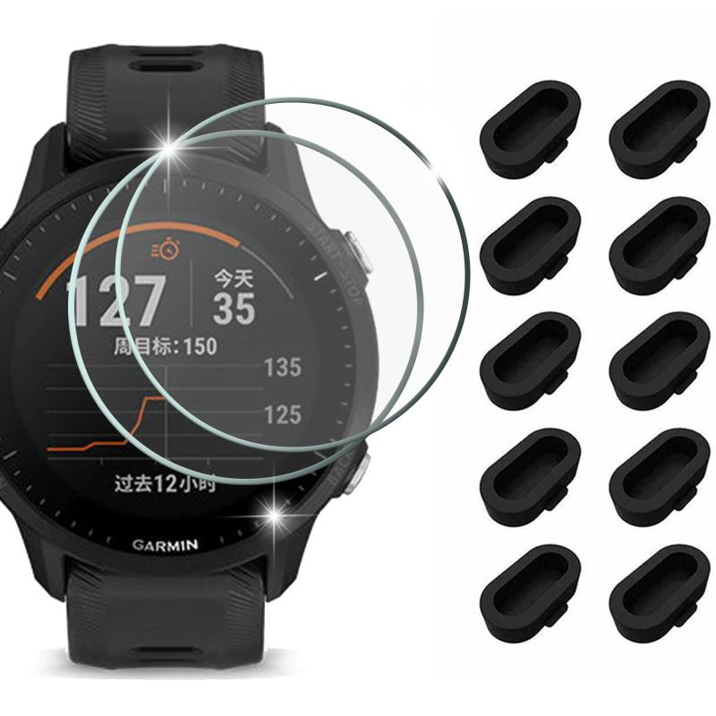 適用Garmin（ガーミン） Forerunner 9552枚ガラスフイルム+10色防塵プラグ セットForerunner 955 フイルム 9硬度 強化ガラス Garmin Forerunner 955/Forerunner 955 Du...