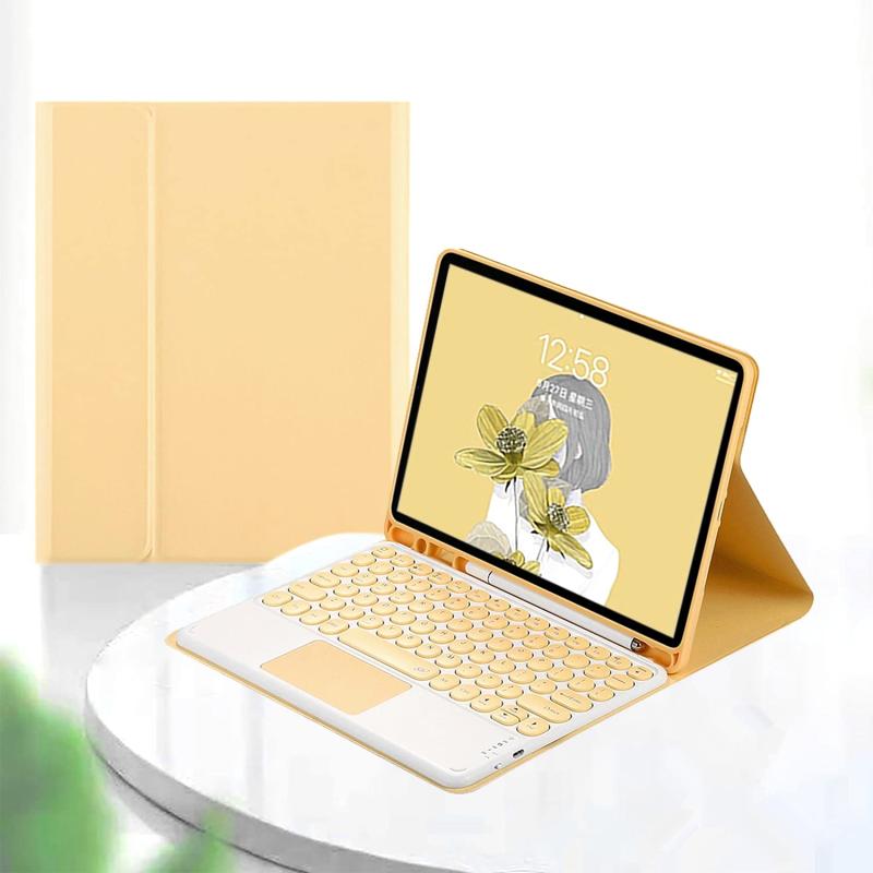 タッチパッド搭載 iPad Pro11 第4世代 2022 キーボードケース 可愛い カラー丸形キー 手帳型 薄型 2021 第3世代 Apple Pencil 収納 マグネット分離式 Bluetooth ワイヤレスキーボード マウス機能 ...