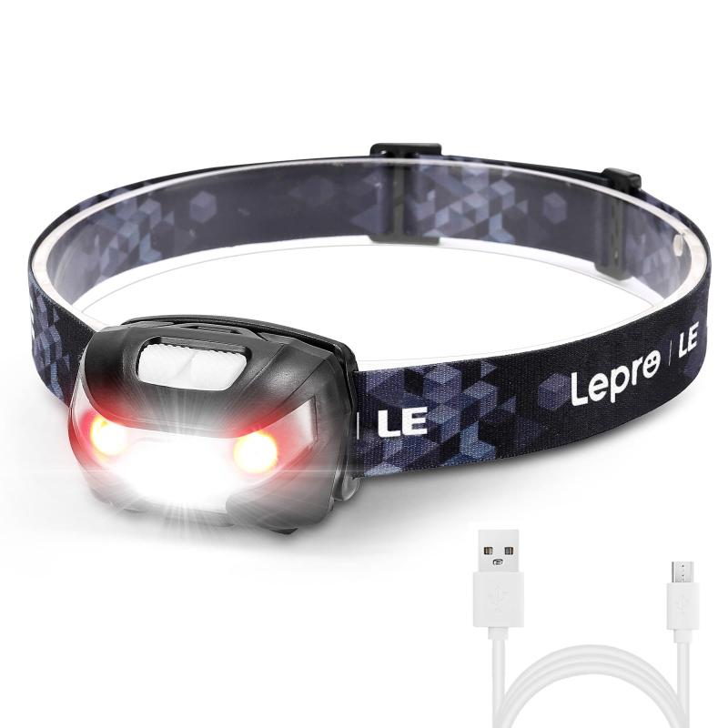 Lepro ヘッドライト 充電式 300lm高輝度 ledヘッドライト 釣り ヘッドランプ USB-C充電 登山 白＆赤 ledライト5つ点灯モード/3時間満充電/実用点灯37時間 防水 照射角度調整可 軽量 キャンプ 散