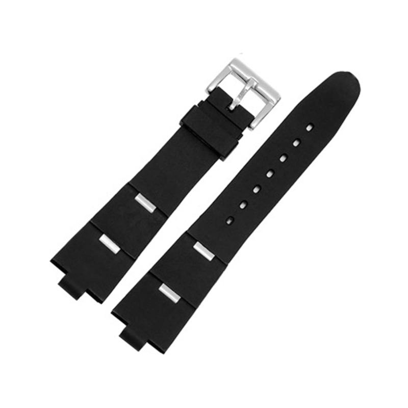 シリコーンウォッチバルセットウォッチアクセサリーバンドフィット Bvlgari DP42C14SVDG.凸8mmラバーストラップ男性と女性2種類 (Band Color : Black -Silvery, Band Width : 22mm)