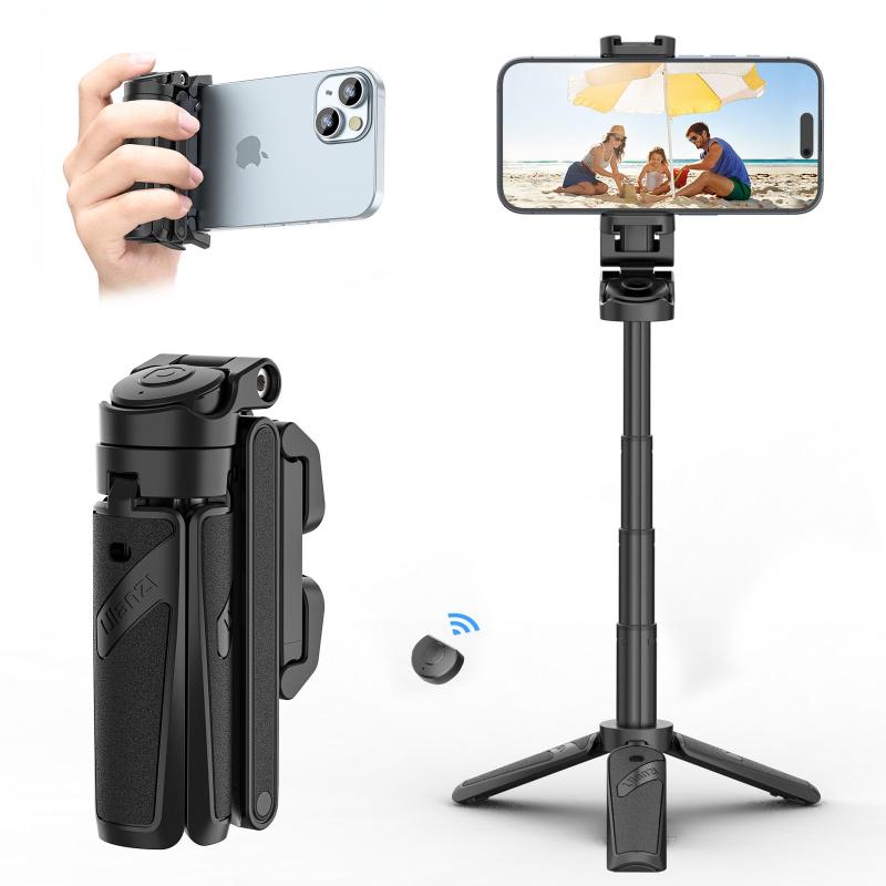 JJ02 自撮り棒 多機能スマホグリップ 三脚2024新開発 ・超ミニ4段階伸縮 折りたたみ式 スマートフォンホルダー スマホ 三脚 リモコン付き コールドシュー付き コンパクト iPhone Android
