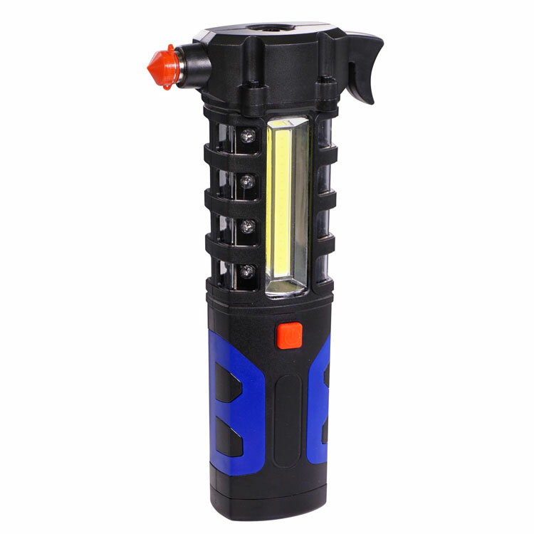 災害時、緊急脱出時に役立つ緊急マルチライト。ベルトカッター、ガラス割りハンマー、赤色点滅等、ハンドライト、強力マグネット、COBライトの6つの機能が付いています。●商品サイズ（cm）幅約10.0×奥行約4.0×高さ約19.5●商品重量約14...