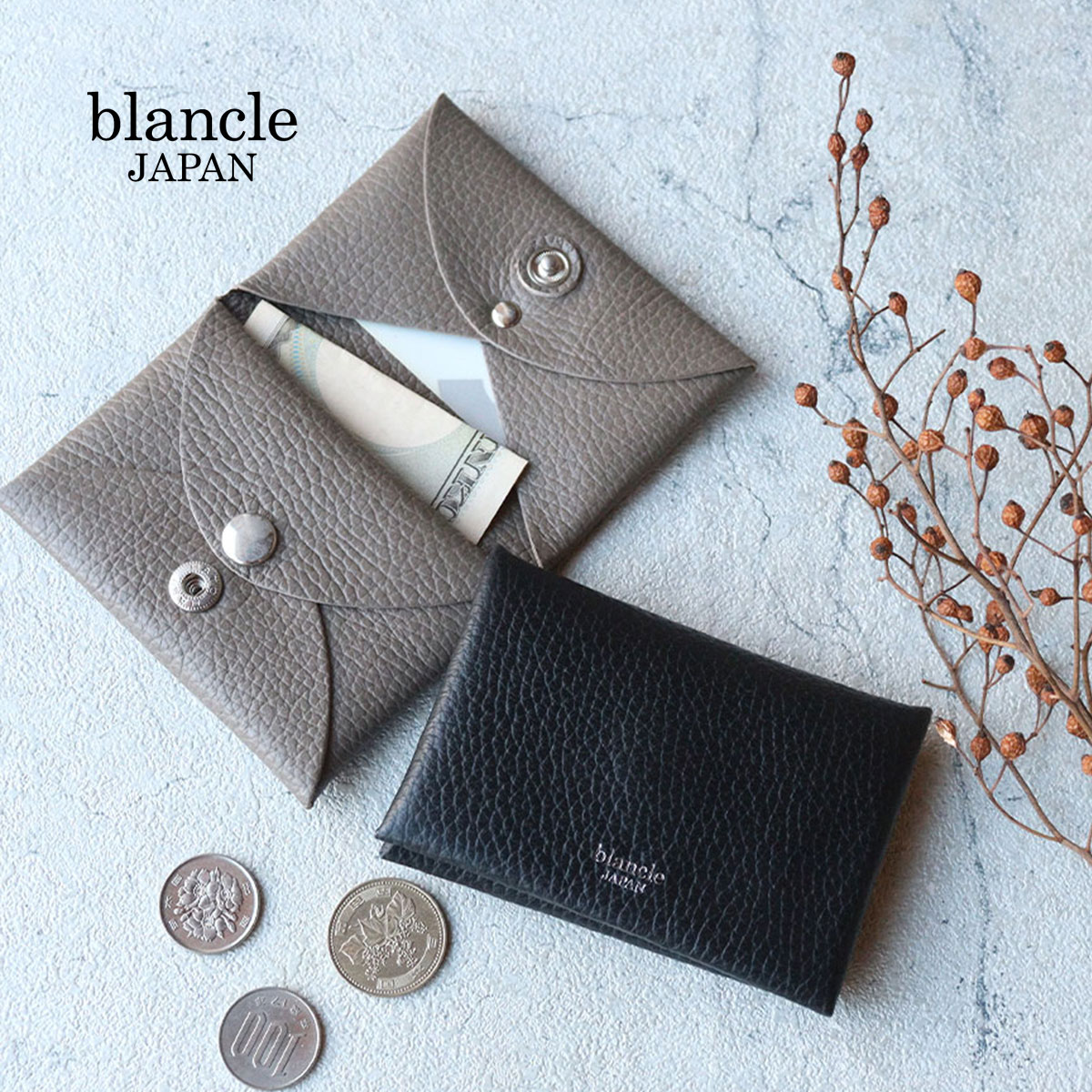 □ブランドblancle(ブランクレ) □シリーズS.LEATHER □素材牛革(イタリーシュリンクレザー) □サイズ約W10.5×H7.3×D2cm □重さ本体：約65g □ポケット・ポケット×2・小銭入れ×1 □生産国日本 □カラー ・...