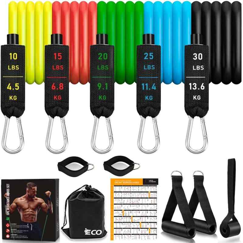 iECO トレーニングチューブ チューブトレーニング 筋トレチュー ゴムチューブ トレーニングバンド 自宅 筋トレグッズ 説明書・収納袋