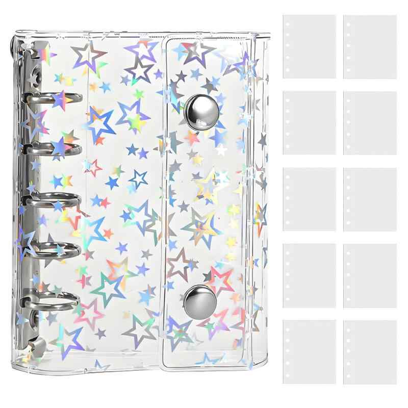 Hongzhanfa M5 5 穴 透明システム手帳バインダー ポケットサイズ PVC クリア素材 学生・オフィス用 TWIN Popn BINDER ワイドタイプ リフィル10枚セットM5対応の5穴クリアバインダー 人気のM5サイズとコン...