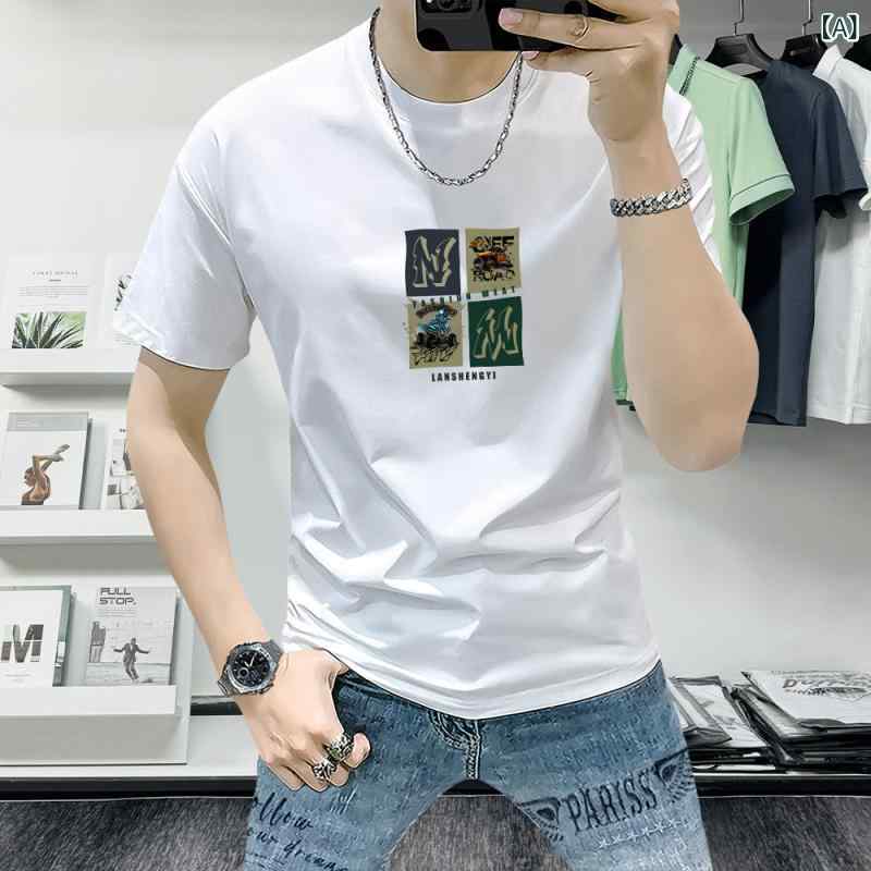Tシャツ メンズ 半袖 コットン トップス プリント クルーネック カットソー スリム カジュアル スタイル 普段使い 白 黒 紺 黄色 紫 春夏・スタイル: 韩版・主な素材: 綿・柄: 迷彩・タイプ: プルオーバー・ネックライン: クルー...