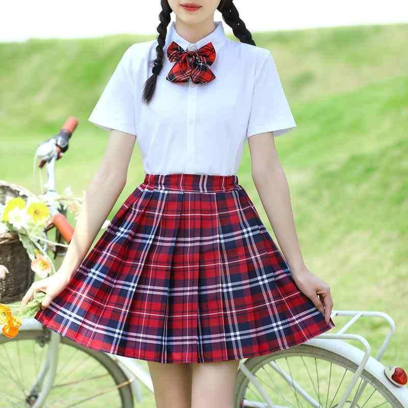 制服 セット レディース 半袖ブラウス チェック柄スカート 合唱 演奏会 発表会 衣装 赤 中学生 高校生 学生 スクール フォーマル コスチューム ポリエステル