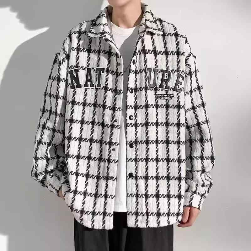 シャツ メンズ 男性用 長袖シャツ 秋冬 チェック柄 ネルシャツ カジュアル 普段使い リラックス 開襟シャツ 襟付き 聚酯纤维
