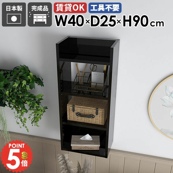 Mirai ウォールラックスキマ 402590 blackサイズ約幅400 奥行き250 高さ900 mm板厚：22 mm材質メラミン樹脂化粧合板カラーブラック※モニターなどの閲覧環境によって、実際の色と異なって見える場合がございます。重量...