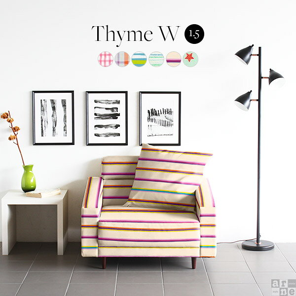 Thyme W 1.5P パターン生地■サイズ約幅920 奥行き930 高さ680 mm座面高さ：350 mm脚の高さ：100 mm■材質[本体]Sバネ、ウレタンフォーム [脚]天然杢[張地]ポリエステル100%■カラーチェックPK/ストラ...