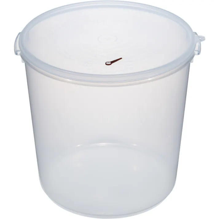 サイズ φ301×292Hmm 材　質 【本体】ポリプロピレン 【フタ】ポリエチレン 容　量 15.0L 耐熱温度 【本体】110℃ 【フタ】60℃ 日付メモリー付きのシール容器シリーズ。 丸型、角型、角深型、万能型、キープコップと種類豊富。