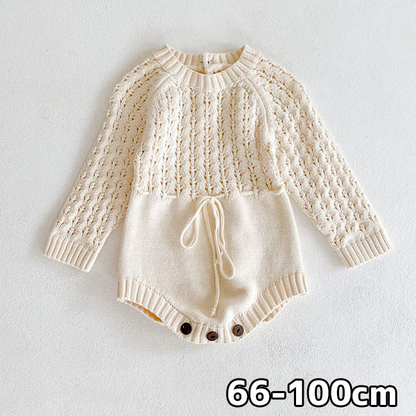 サイズ(cm) 身丈（cm） 身幅（cm） 66cm 40 24 73cm 43 26 80cm 46 28 90cm 49 30 100cm 52 32 スタッフコメント シンプルでかわいいニットロンパース。 重宝するアイテムです◎ 素材...
