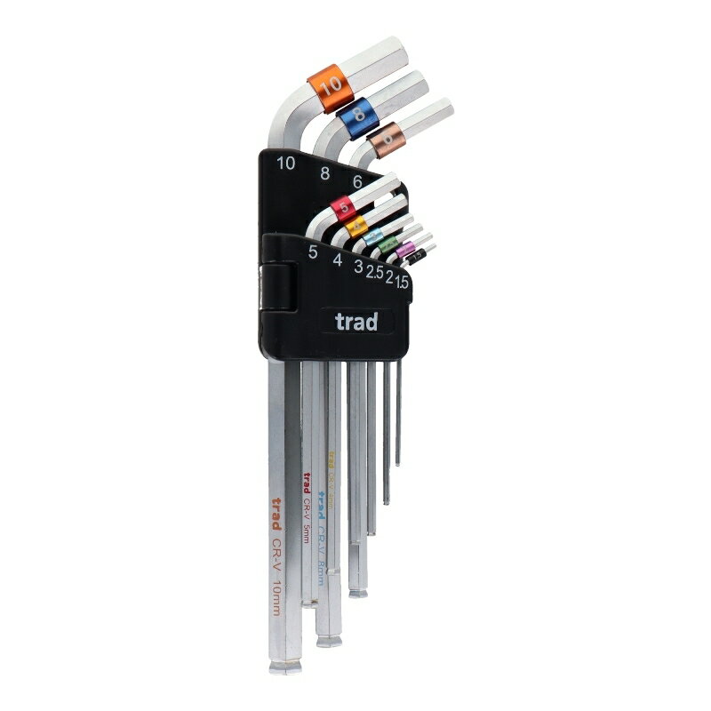 六角レンチとボールポイントが 1つになりました！【セット内容】●1.5mm／2.0mm／2.5mm／3.0mm／4.0mm／5.0mm／6.0mm／8【材質】●レンチ:CR-V(クロームバナジウム鋼)●ホルダー:PE商品名：trad 9pc...