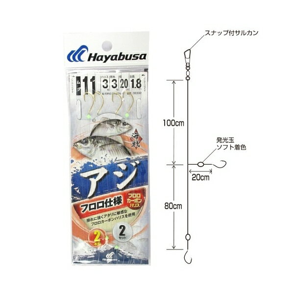 【ハヤブサ/HAYABUSA】擦れに強くアタリに敏感なフロロカーボンを使用。[環境美化協力商品]使用針： ムツ(金)針号数： 11号ハリス号数： 3号幹糸号数： 3号エダス長さ： 20cmセット組数： 2組入一組針数： 2本釣り方、フィール...