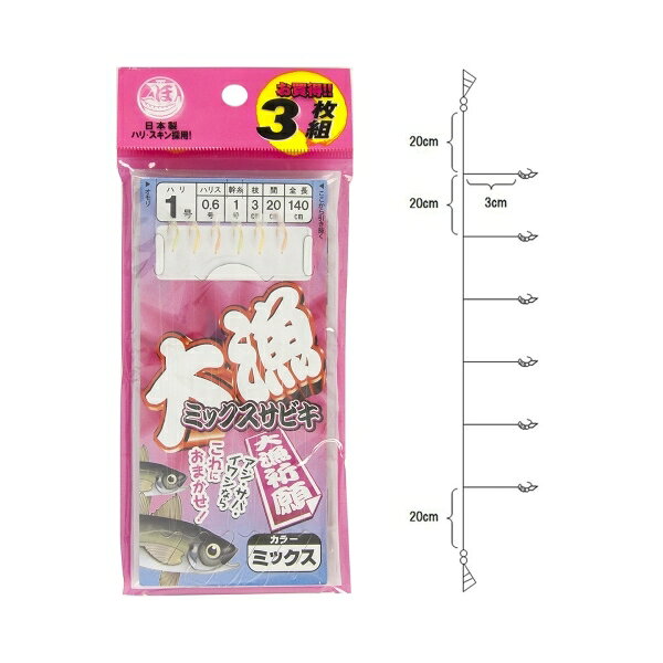 アジ・サバ・イワシ・コノシロ釣りに!堤防やボートからのサビキ釣りならおまかせ!信頼の日本製のハリ・スキンを採用。ファミリーフィッシングに最適なお買い得3枚セット!スキンのカラーは色ーな状況に対応できるピンク、ホワイト、グリーンのミックス。ハ...