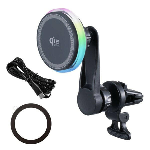 品番：D667品名：マグホールドスマホ充電ホルダーQi2.2/AC仕様：エアコン取付コード長：1.2m●ネオジムマグネットでホールドしながらQi2.2(最大25W)で無線充電可能なスマートフォンホルダーです。●挟むだけで簡単に設置が可能なフ...