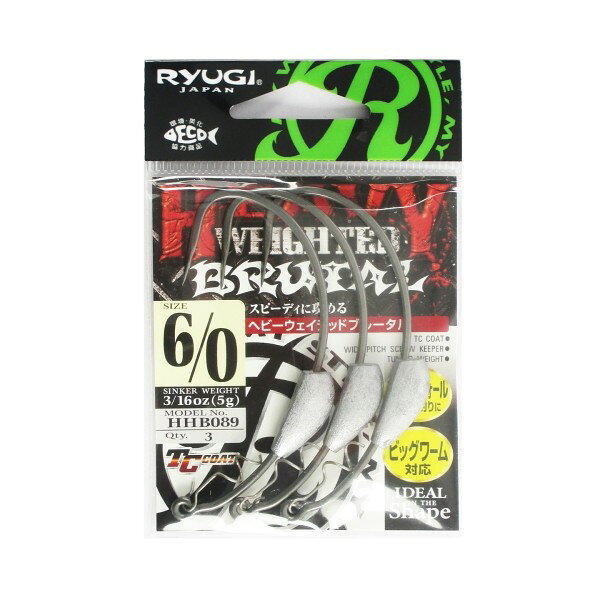 サイズ： #6/0自重： 3/16oz(5g)入数： 3本釣り方、フィールド： 淡水ルアー代表対象魚： ブラックバスJANコード：4941430204988メーカー名：SASAME商品名：ささめ針 リューギ ヘビーウェイテッドブルータル H...