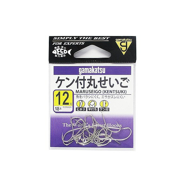 [環境美化協力商品]針号数： 12号カラー： 白その他特徴： 18本入代表対象魚： アイナメ代表対象魚(詳細)： マダイJANコード：4549018314410メーカー名：がまかつ商品名：ケン付丸せいご 12号 白※ 商品・パッケージは予告...