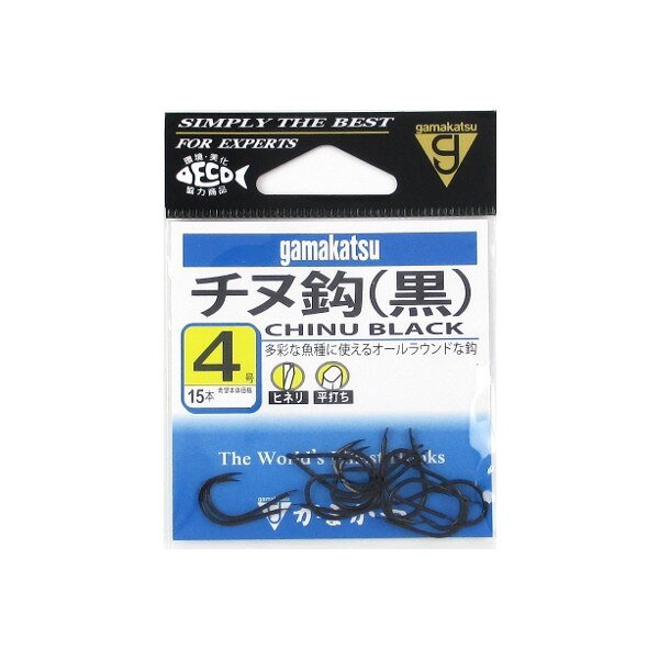 [環境美化協力商品]針号数： 4号カラー： 黒その他特徴： 15本入代表対象魚： クロダイ(黒鯛)代表対象魚(詳細)： マダイ、グレ、イサキJANコード：4549018313567メーカー名：がまかつ商品名：チヌ 4号 黒※ 商品・パッケー...