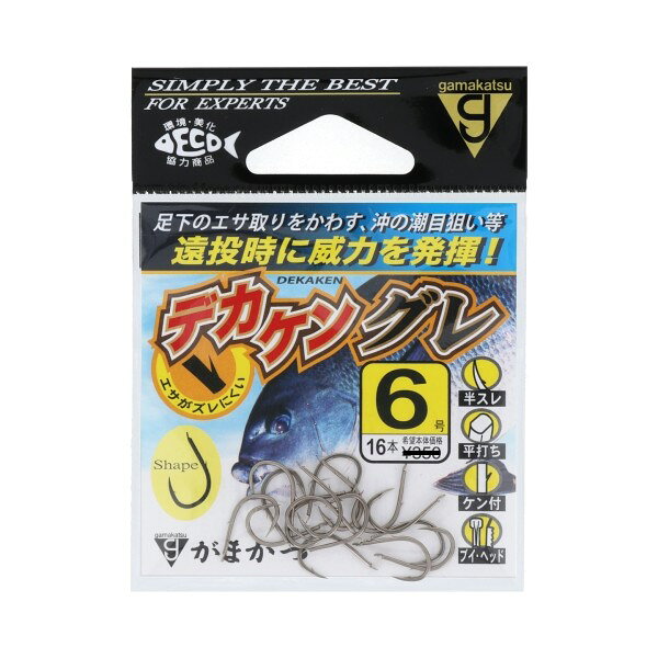 針号数： 6号カラー： 茶針重量： 52.8mg線径： φ0.68mm入数： 16本推奨ハリス： 1.5－2.0号フトコロ強度： 3.5kgf釣り方、フィールド： 磯釣り(上物)代表対象魚： メジナ(眼仁奈)・グレJANコード：454901...