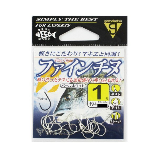 針号数： 1号カラー： パールホワイト針重量： 36.6mg線径： φ0.57mm強度： (フトコロ)1.7kgf入数： 19本ハリス号数： (推奨)0.6－1.25号代表対象魚： クロダイ(黒鯛)JANコード：4549018442786メ...