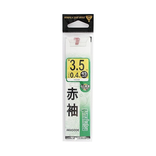 [環境美化協力商品]針号数： 3.5号ハリス号数： 0.4号ハリス長さ： 45cmその他特徴： 7本入代表対象魚： ハヤ代表対象魚(詳細)： モロコ、マブナJANコード：4549018292473メーカー名：がまかつ商品名：糸付 赤袖 針3...