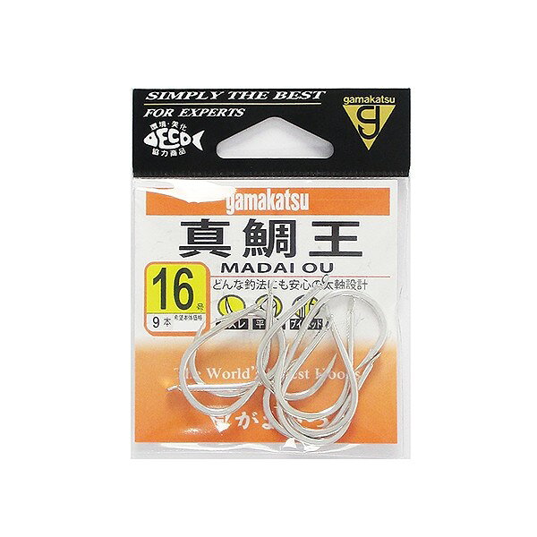 [環境美化協力商品]針号数： 16号カラー： 銀線径： φ1.67mmその他特徴： 9本入代表対象魚： タイ(鯛)JANコード：4549018353327メーカー名：がまかつ商品名：真鯛王 16号 銀※ 商品・パッケージは予告なく仕様変更す...