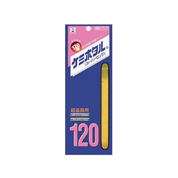 全長： 120mm自重： 5.5gカラー： イエローサイズ： 120 スーパーロング発光時間： 7時間外径： φ7.5その他特徴1： 発光体1本・透明チューブ・スティック保護棒その他特徴2： 標準視認距離：170m釣り方、フィールド： 未設...